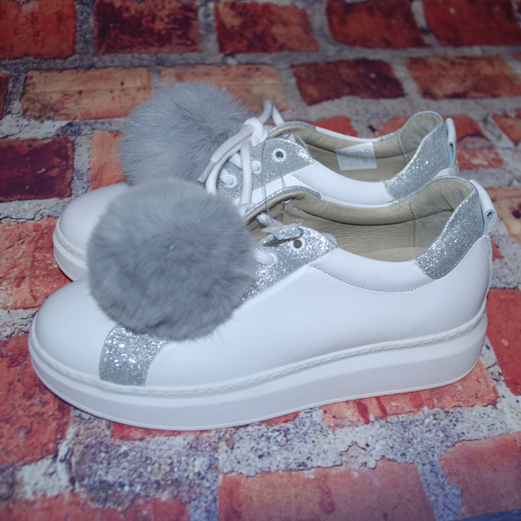 Skechers | Shoes | Skecher Street Silver Glitter Pom Sneakers New ...